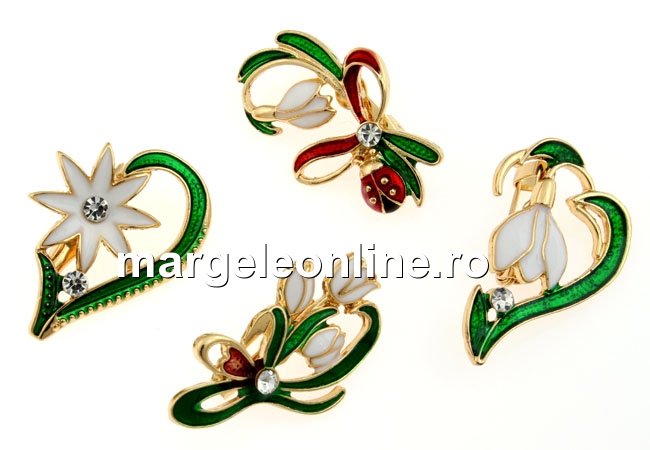 Brosa martisor, ghiocei cu cristale, 26-29mm - xset 4 buc